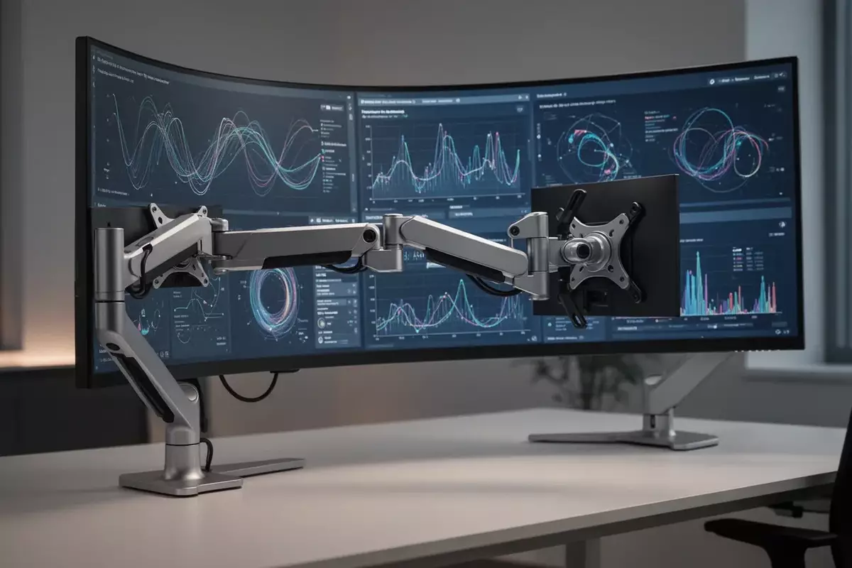 Büroergonomie: Novus erweitert Tragarme für 49-Zoll-Displays